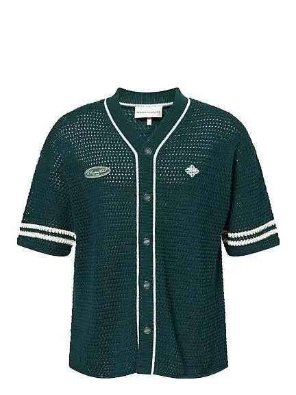 THE COUTURE CLUB Logo-patch Crochet-knit Cotton Baseball Shirt - Forest Green