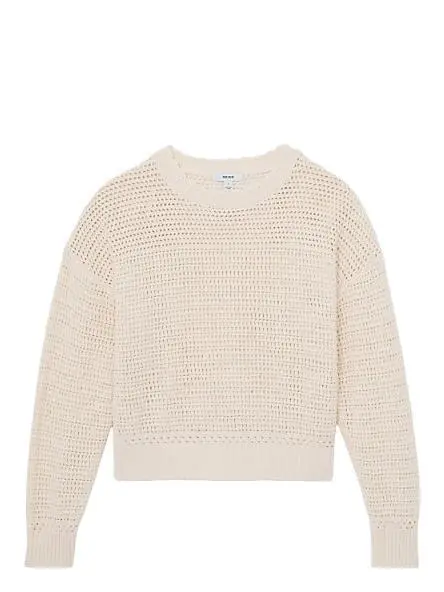 REISS Bonnie Open-stitch Cotton Jumper - Neutral