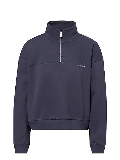 ADANOLA Ribbed Panel Funnel Neck Cotton-jersey Sweatshirt - Midnight Blue