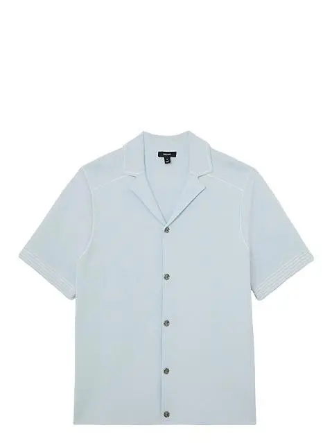 REISS Wandsworth Short-sleeved Knitted Shirt - Soft Blue