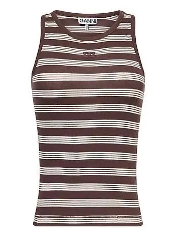 GANNI Striped Cotton-rib Tank Top - Mole