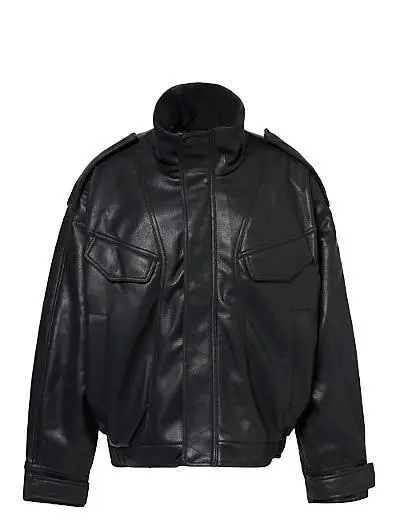 THE COUTURE CLUB Faux-leather Bomber Jacket - Black