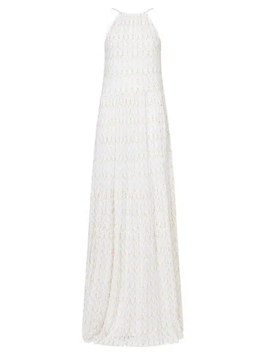 Missoni Scoop-back Tiered Knitted Maxi Dress - White And Gold