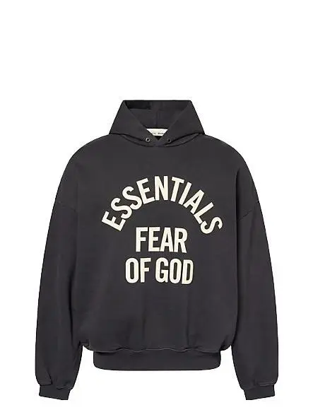 Fear Of God Brand-print Cotton-jersey Hoody - Faded Black