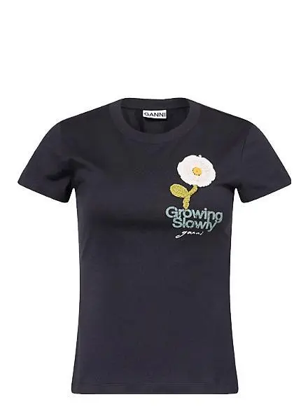 GANNI Crochet-patch Baby-fit Cotton T-shirt - Phantom