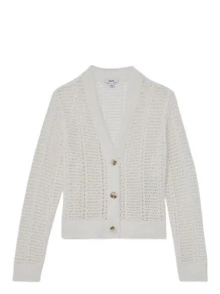 REISS Open-knit Cotton-blend Cardigan - Ivory