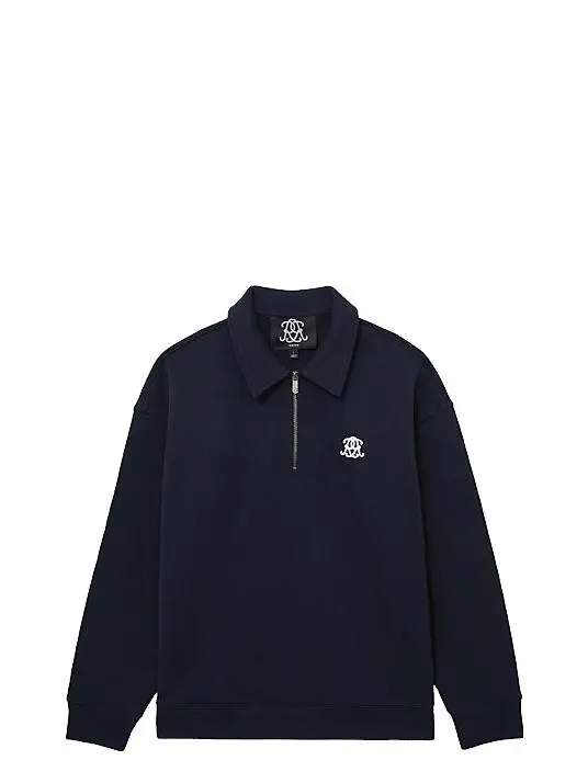 REISS Avi Half-zip Cotton-jersey Sweatshirt - Navy