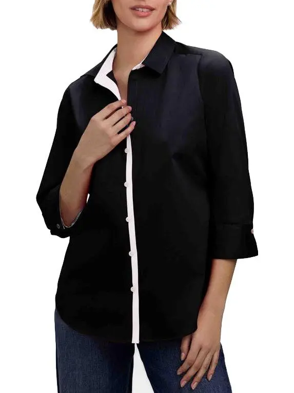 Foxcroft Contrast Trim Cotton-blend Shirt - Black