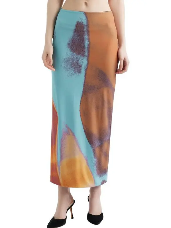 FENERS Printed Jersey Maxi Skirt - Turquoise