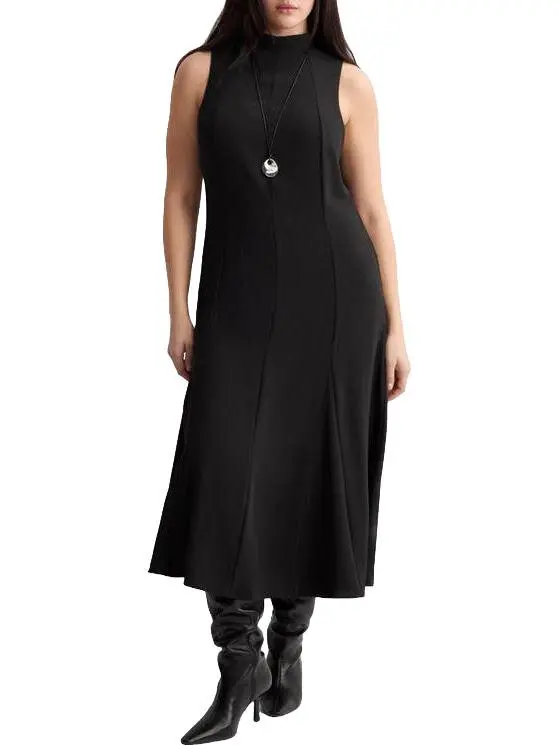 Mango Mock Neck Sleeveless Midi Dress - Black