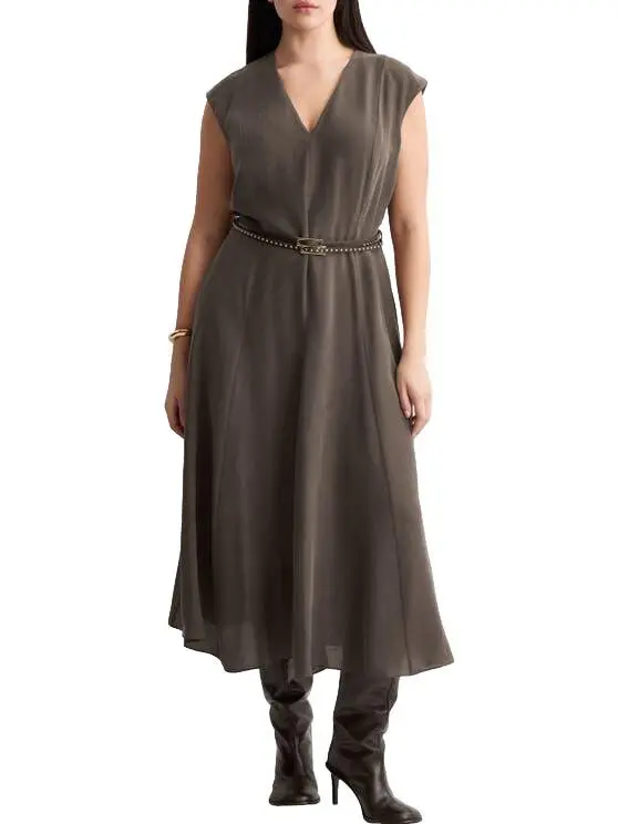 Mango Belted A-line Dress - Brown