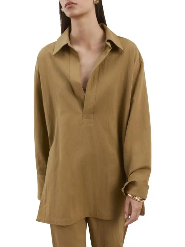Mango Oversize Popover Shirt - Khaki