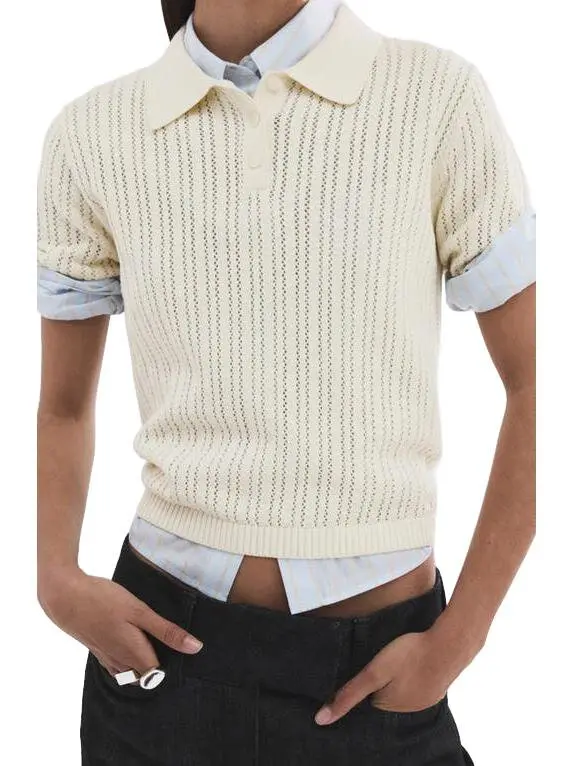 Mango Open Stitch Cotton Polo Sweater - Ecru