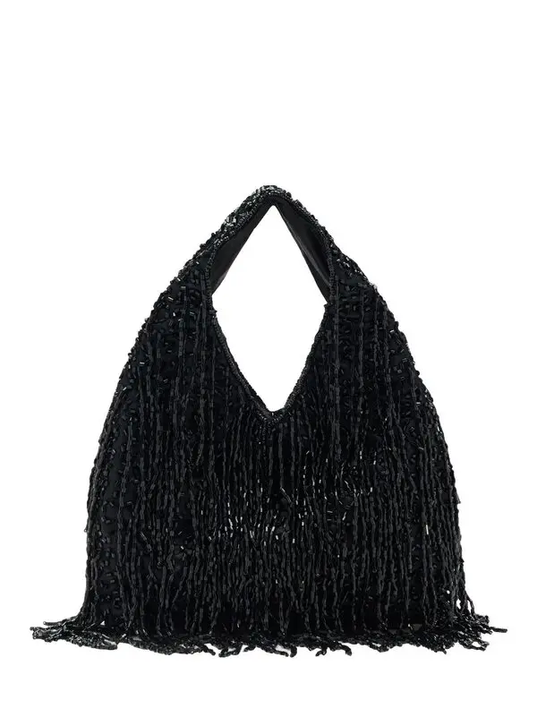 Mango Beaded Fringe Shoulder Bag - Black