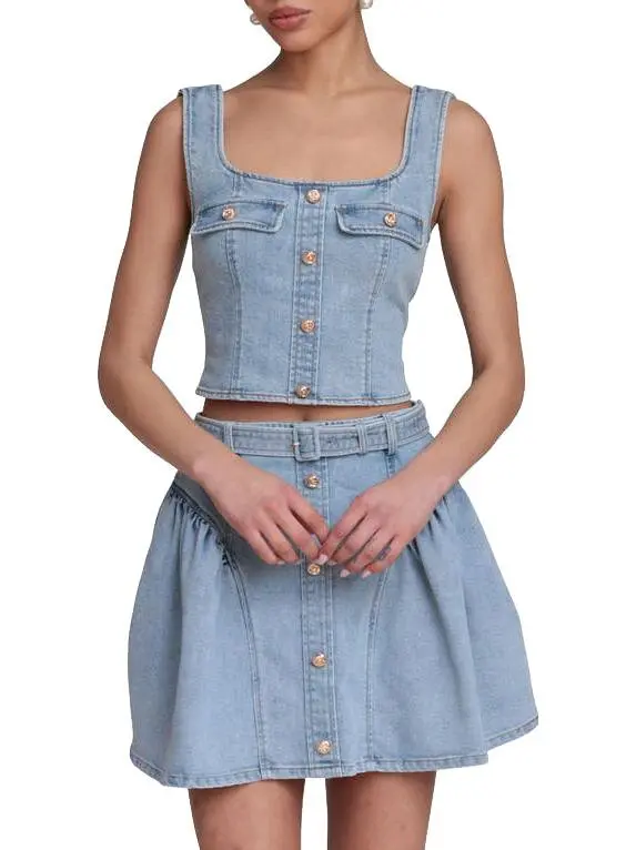 Avec Les Filles Stretch-denim Crop Tank - Satin Wash