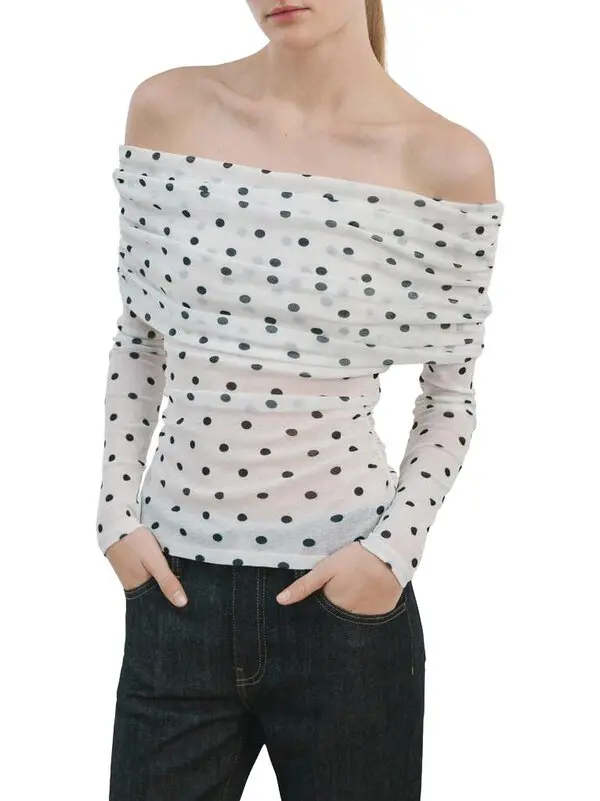 Mango Off-the-shoulder Polka Dot Top - White
