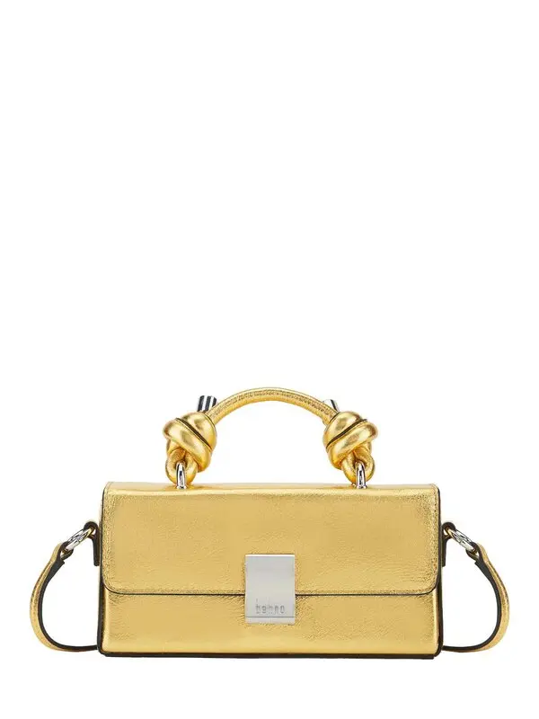 BEHNO Micro Mary Metallic Leather Crossbody Bag - Gold