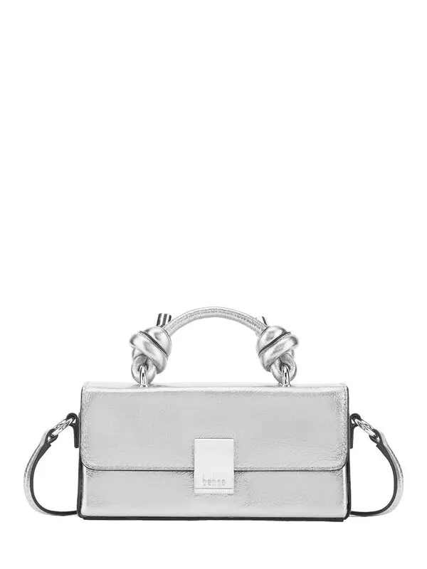 BEHNO Micro Mary Metallic Leather Crossbody Bag - Silver
