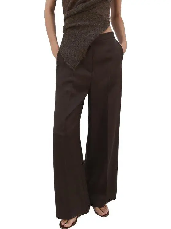 Mango High Waist Wide Leg Trousers - Chocolate