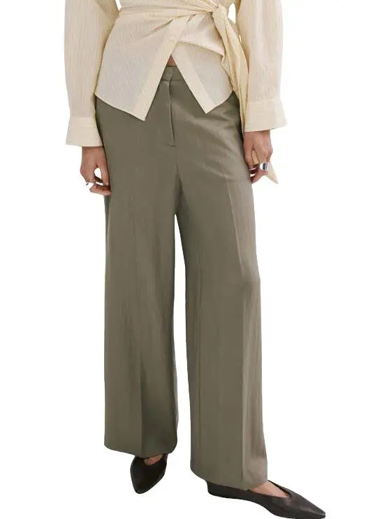 Mango High Waist Wide Leg Trousers - Khaki Green