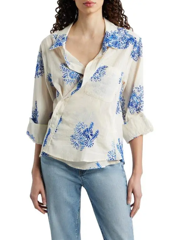CISSA Embroidered Asymmetric Cotton Button-up Shirt - Floret Handstitch