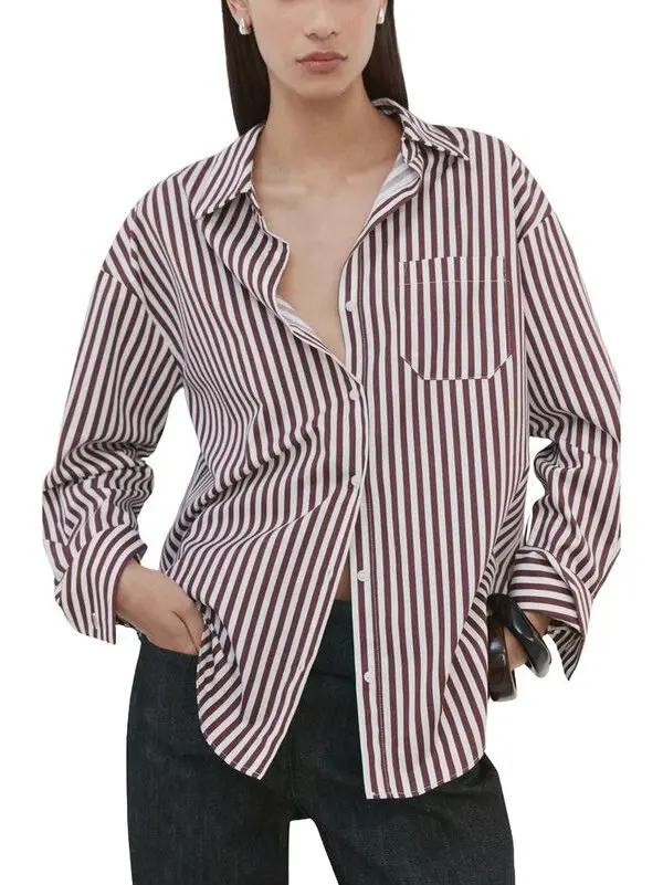 Mango Stripe Cotton Blend Shirt - Ecru