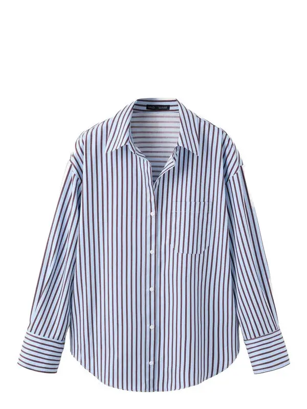 Mango Stripe Cotton Blend Shirt - Sky Blue