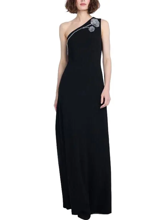 EMILY SHALANT Crystal One-shoulder Gown - Black