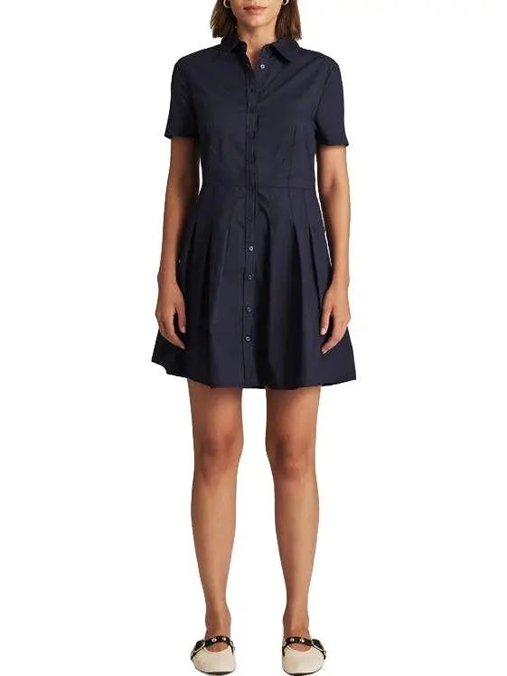 MAVI Pleated Cotton Mini Shirtdress - Navy Blazer