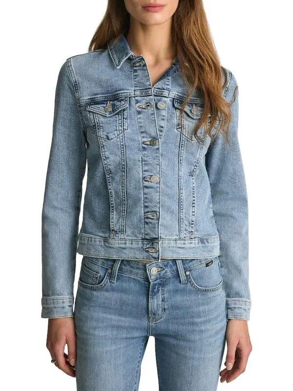 MAVI Samantha Crop Denim Trucker Jacket - Light Brushed Flex Blue