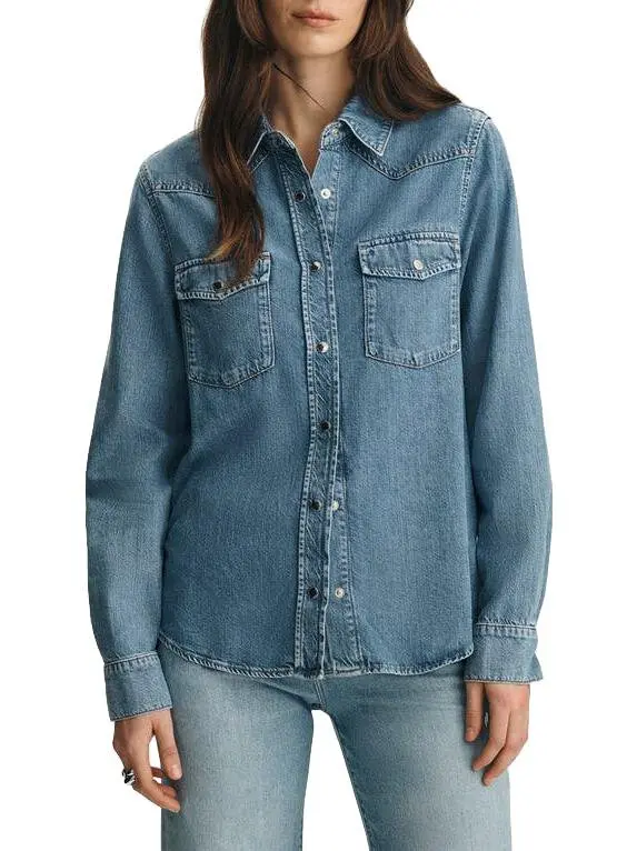 MAVI Angela Denim Western Shirt - Mid Blue Feather Blue