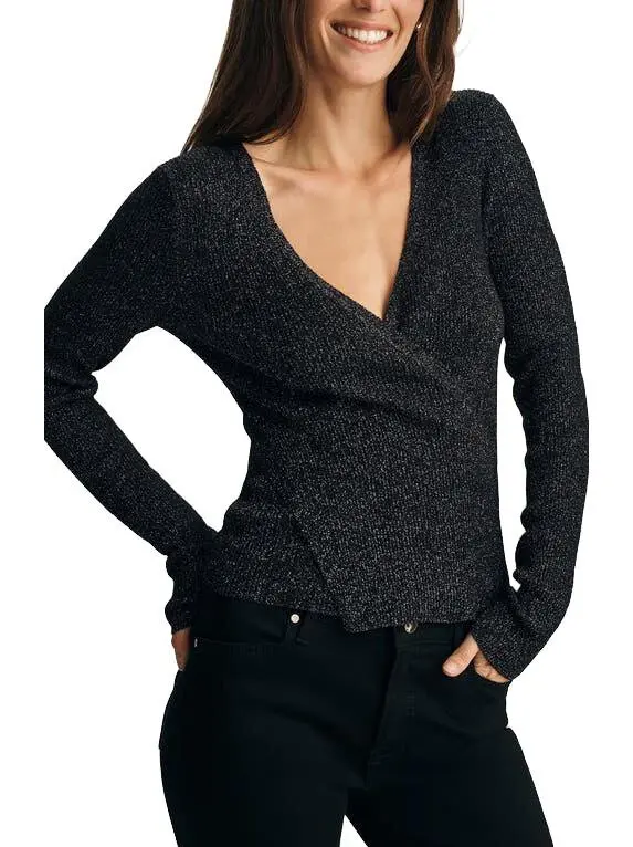 MAVI Metallic Faux Wrap Sweater - Black