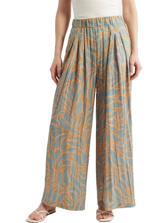 Wit & Wisdom Glider Skyrise Pleated Palazzo Pants - Golden Glow/jade
