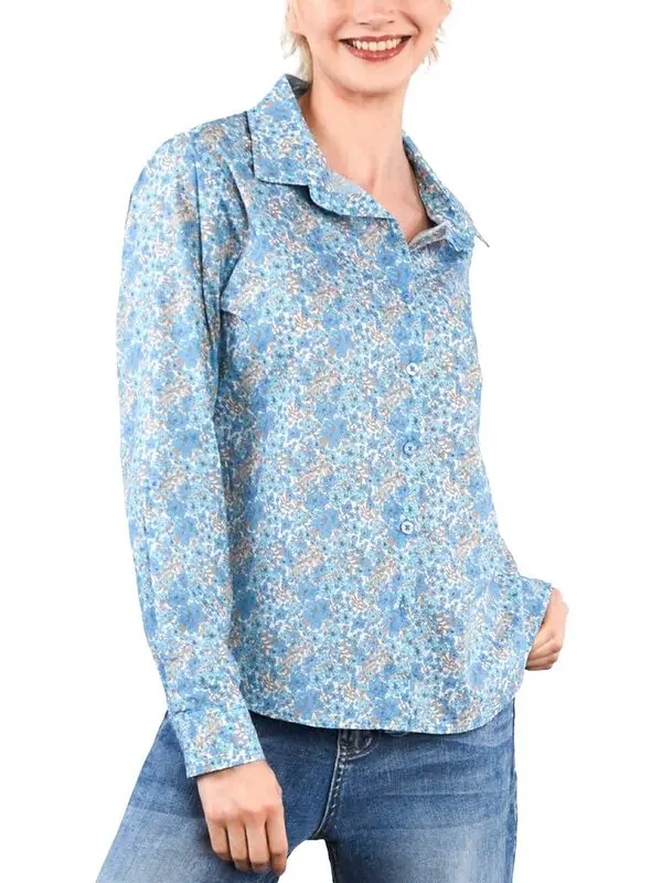 BILLY T Floral Print Roll Tab Shirt - Cool Bloom