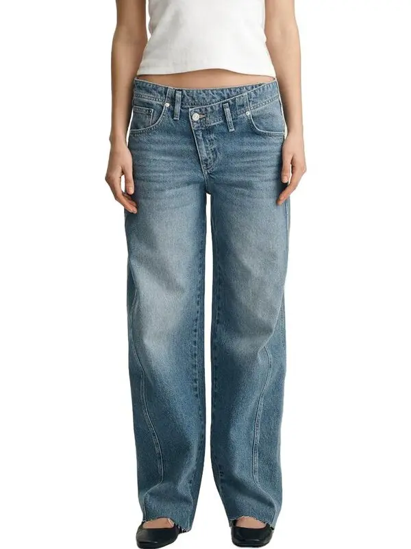 MAVI Nica Crossover High-waist Barrel-leg Jeans - Mid Brushed Denim