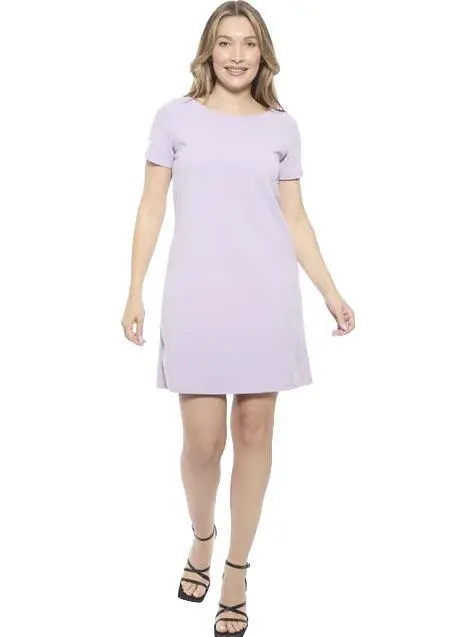 24SEVEN COMFORT APPAREL Short Sleeve Mini Shift Dress Round Neck - Lilac