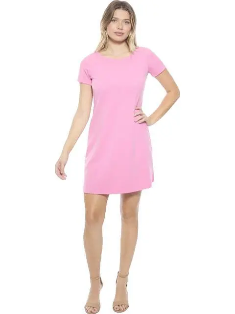 24SEVEN COMFORT APPAREL Short Sleeve Mini Shift Dress Round Neck - Pink