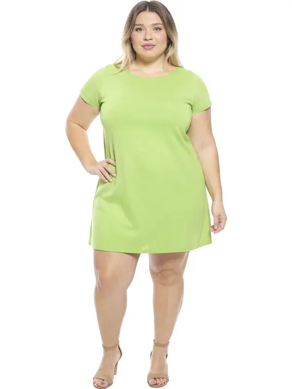 24SEVEN COMFORT APPAREL Solid Short Sleeve Mini Shift Dress - Lime