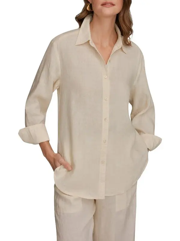 Donna Karan New York Linen Button-up Shirt - Buttercream