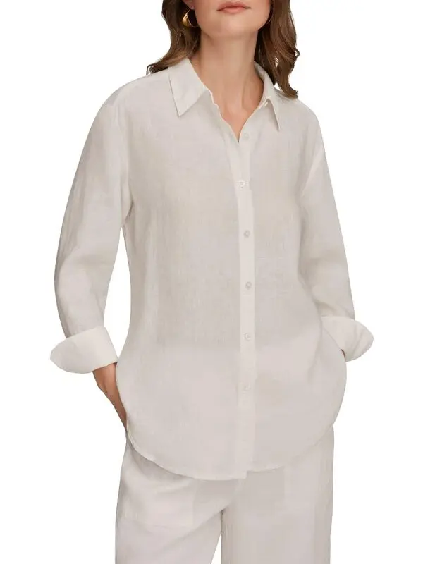 Donna Karan New York Linen Button-up Shirt - Cream