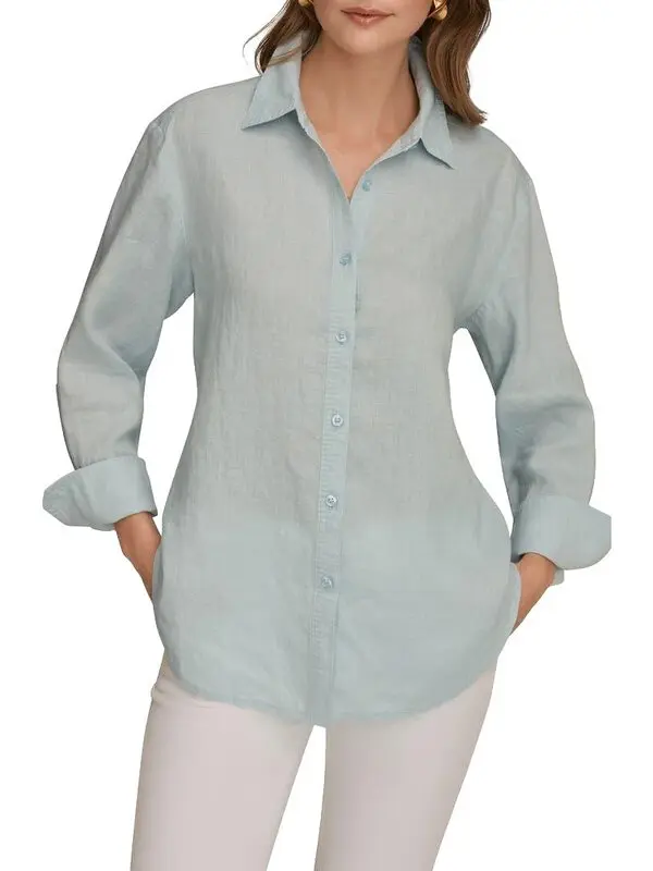 Donna Karan New York Linen Button-up Shirt - Sea Mist
