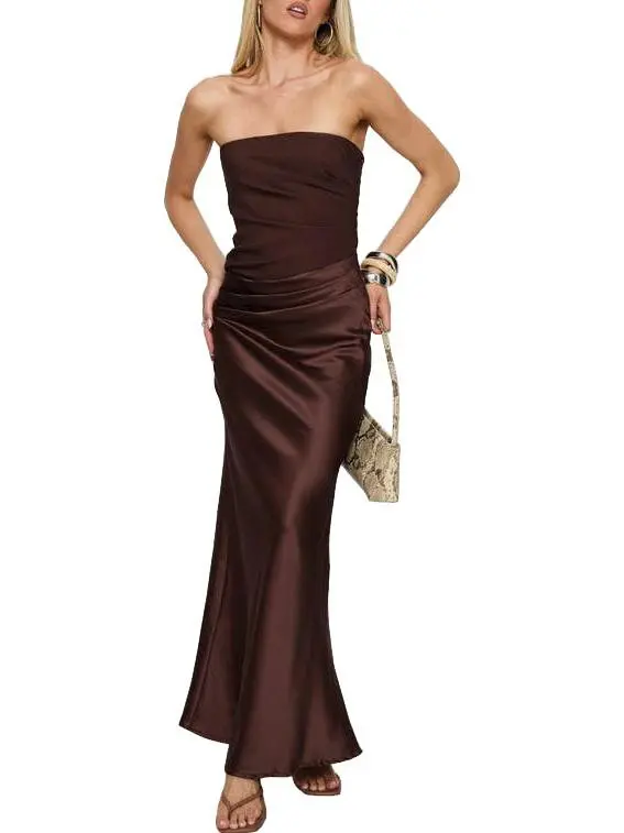 Princess Polly Lulita Strapless Gown - Brown