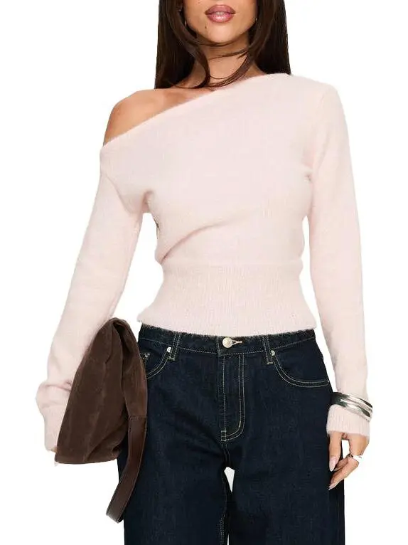 Princess Polly Selbey Fluffy One-shoulder Sweater - Pink