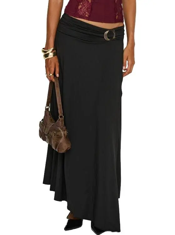 Princess Polly Cotton Blend Maxi Skirt With Hardware Detail - Black