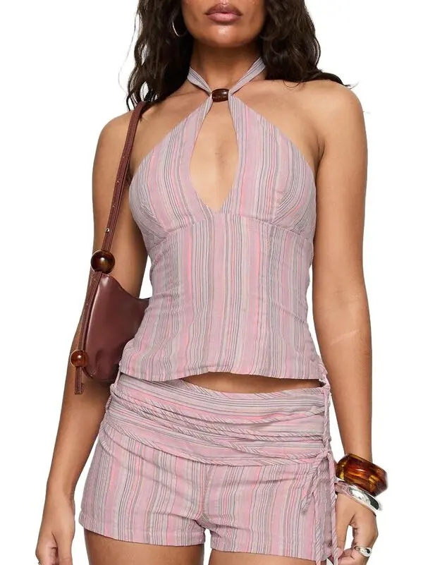 Princess Polly Striped Halter Top - Pink Stripe