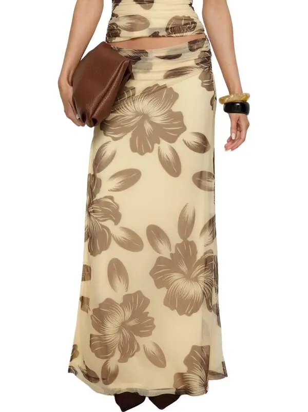 Princess Polly Floral Mesh Maxi Skirt - Brown Floral