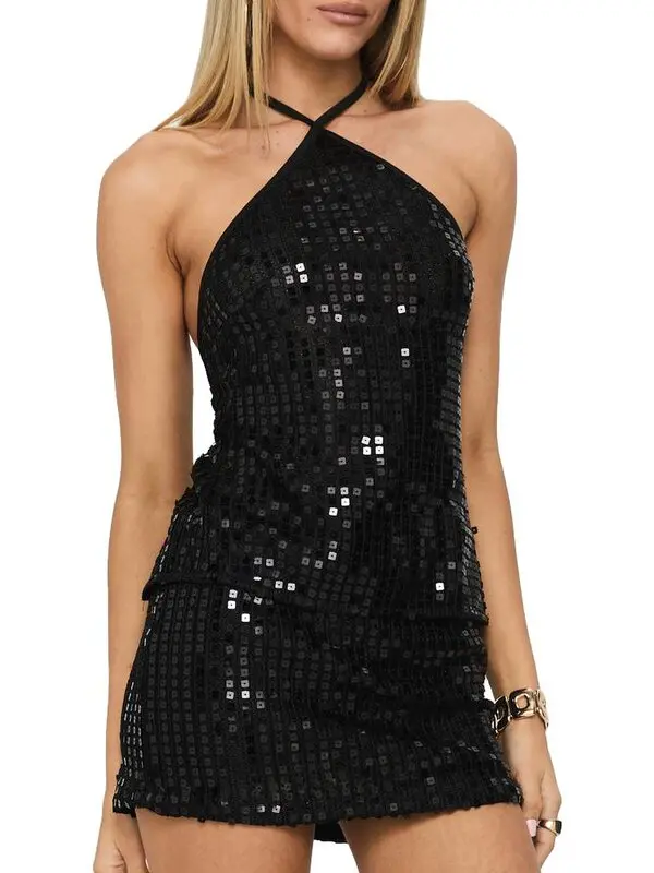 Princess Polly Sequin Halter Top - Black