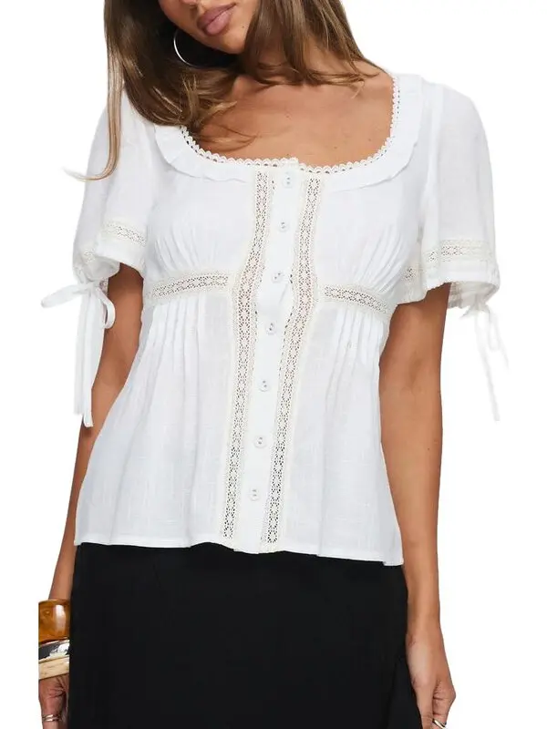 Princess Polly Indiana Pleated Lace Top - White