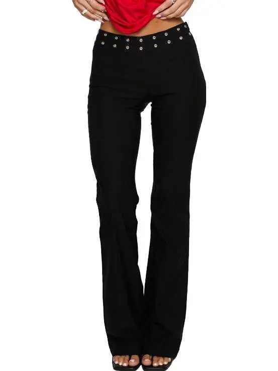 Princess Polly Yevina Grommet Waist Flare Pants - Black
