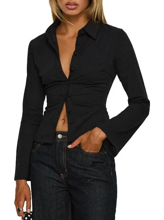 Princess Polly Cotton Blend Button-up Shirt - Black